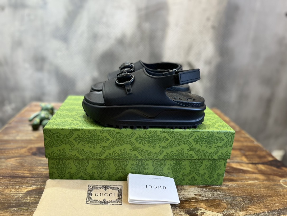 Gucci Horsebit Flatform Sandal Black For Women 742435 JAAC9 1000 - CENBAGS