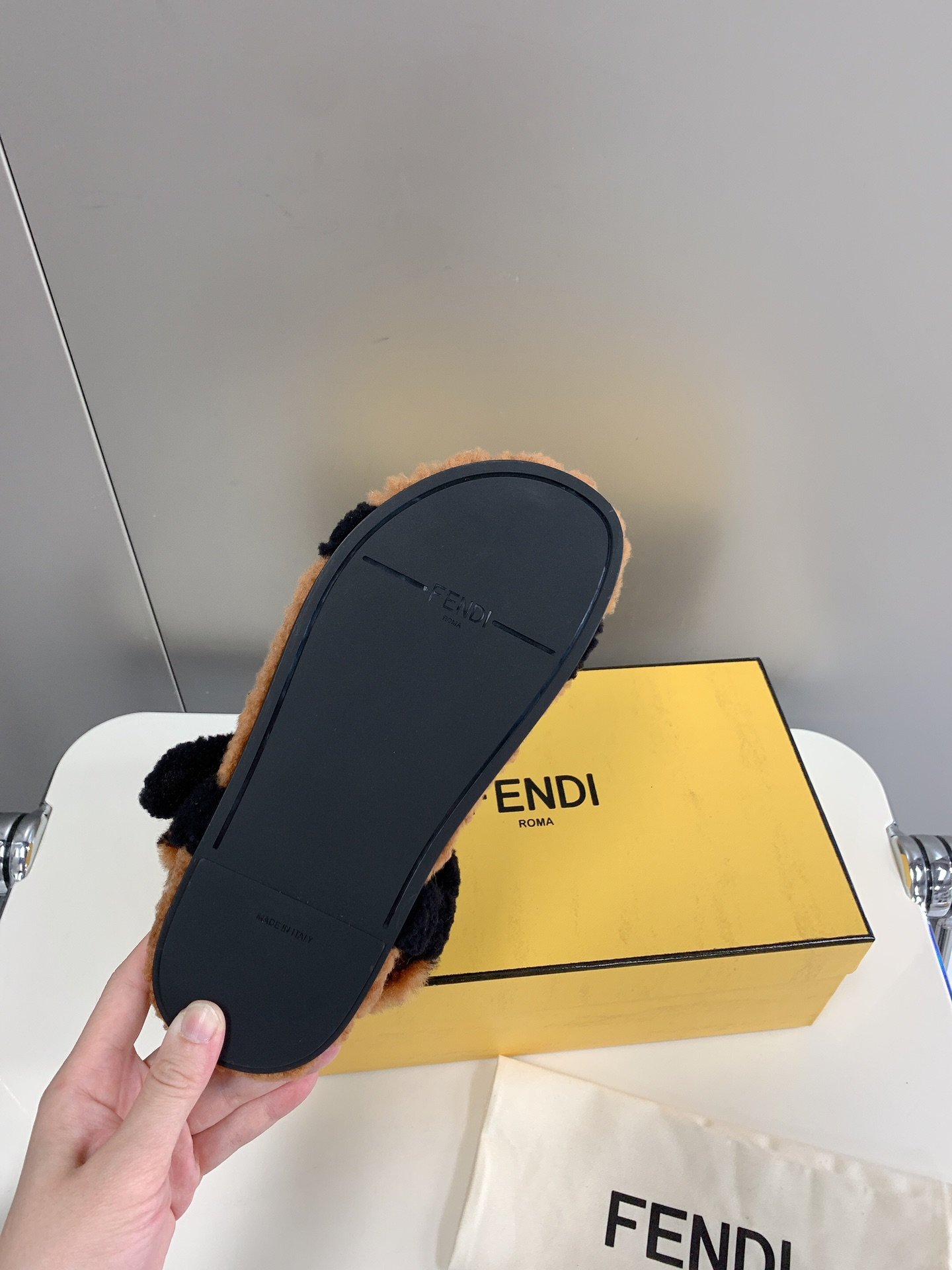 Fendi First Shearling Sandal Black For Women - CENBAGS