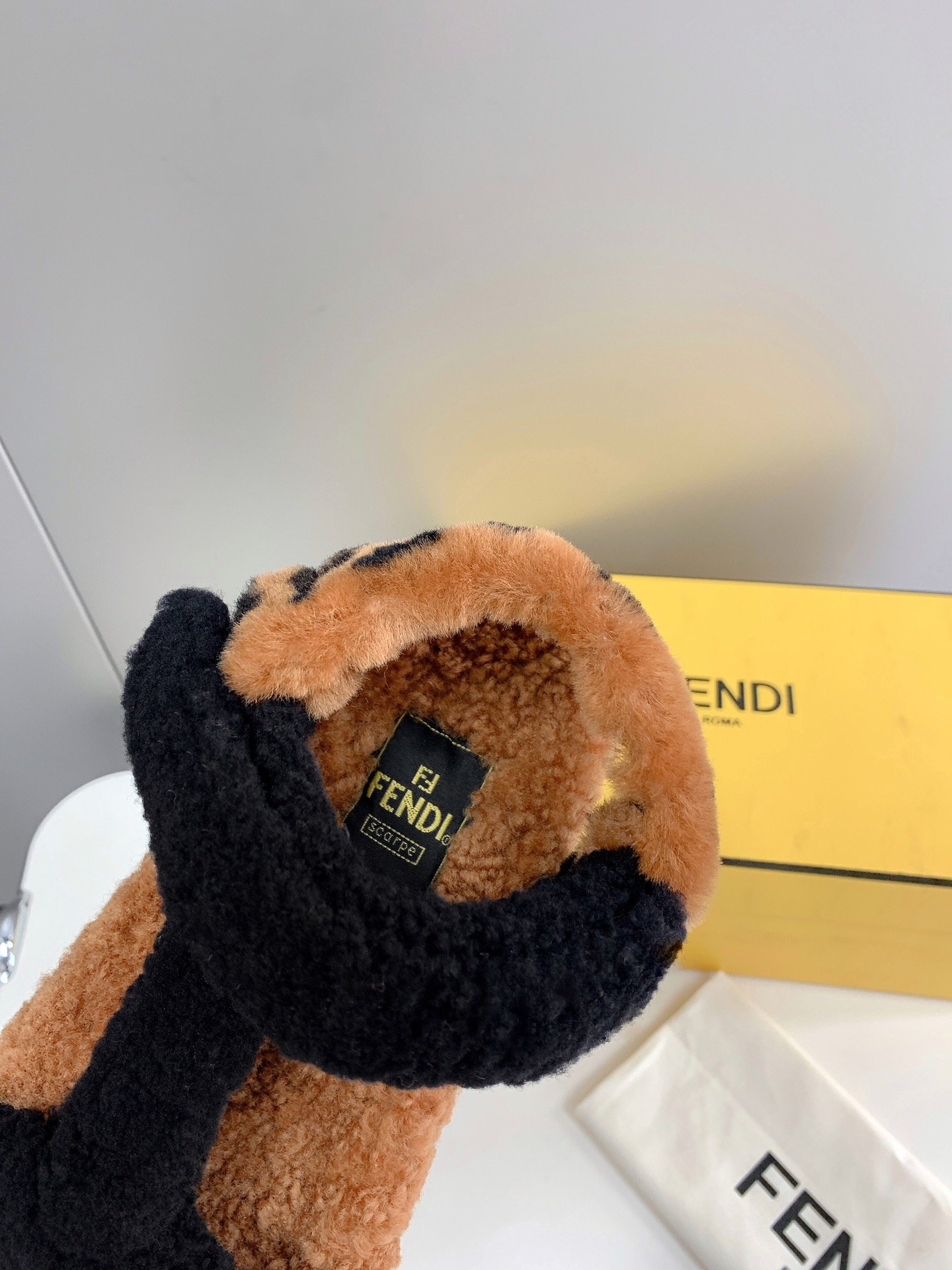Fendi First Shearling Sandal Black For Women - CENBAGS